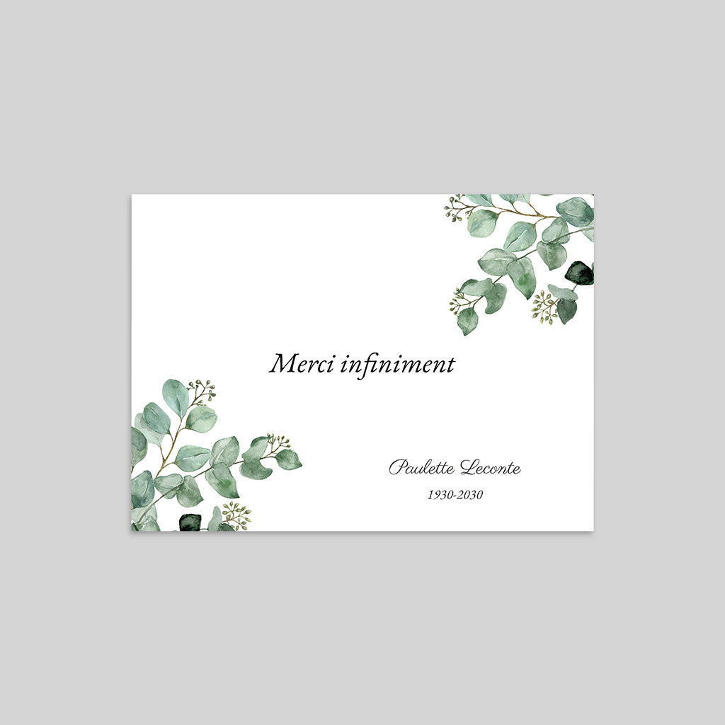 Carte remerciement décès Merci eucalyptus | Planet Cards