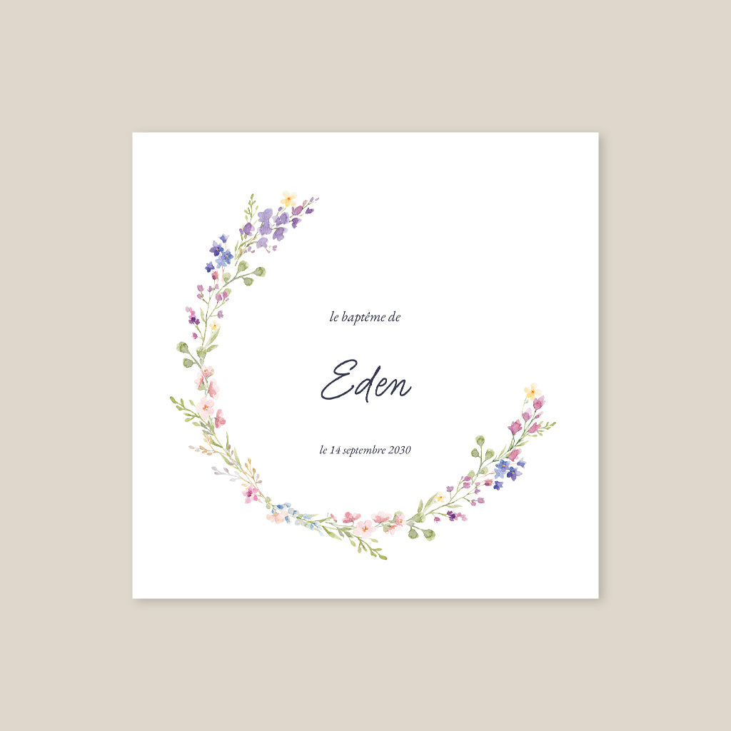 Faire part baptême Fleurs d'Aquarelle personnalisé | Planet Cards