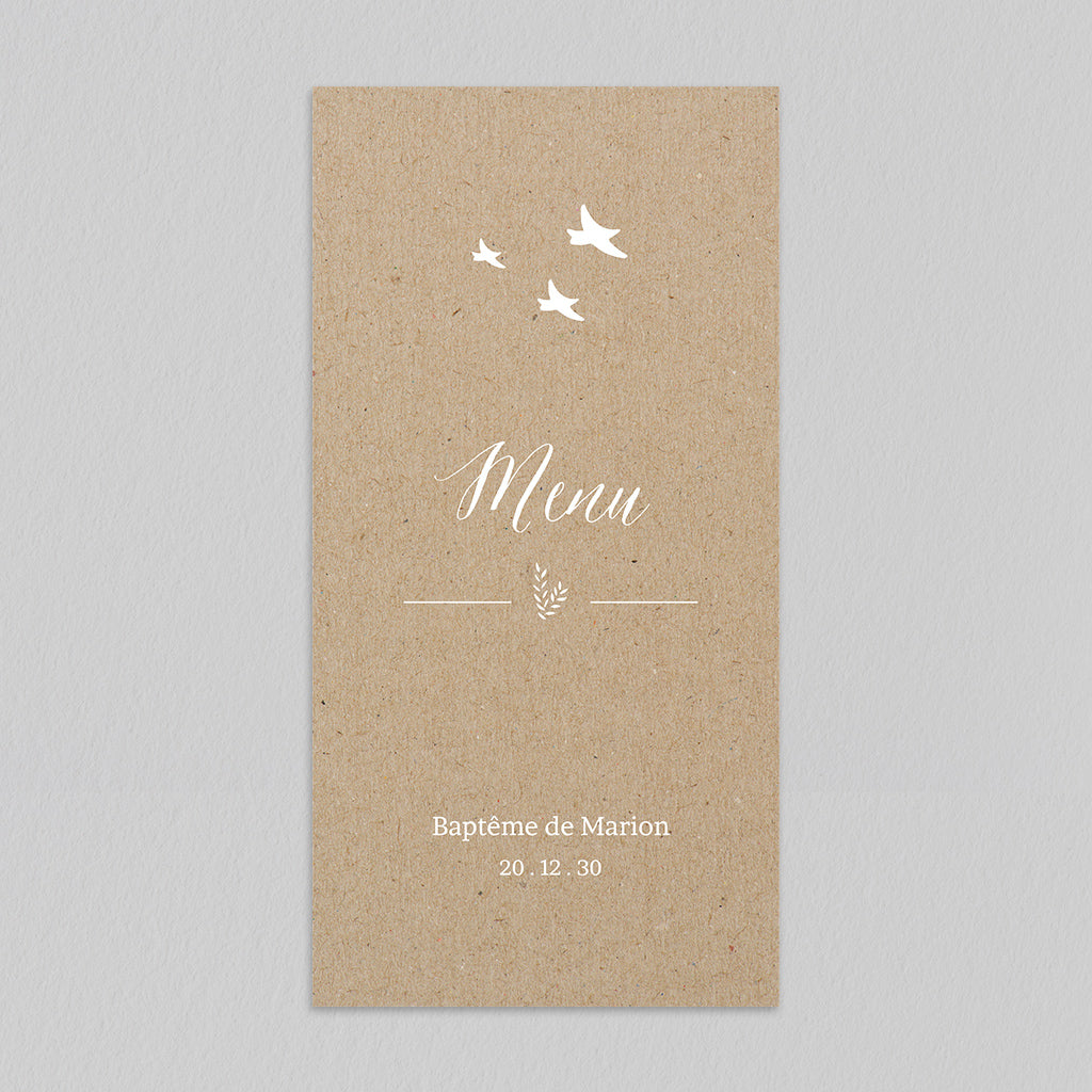 Carte menu Baptême à personnaliser - Planet Cards