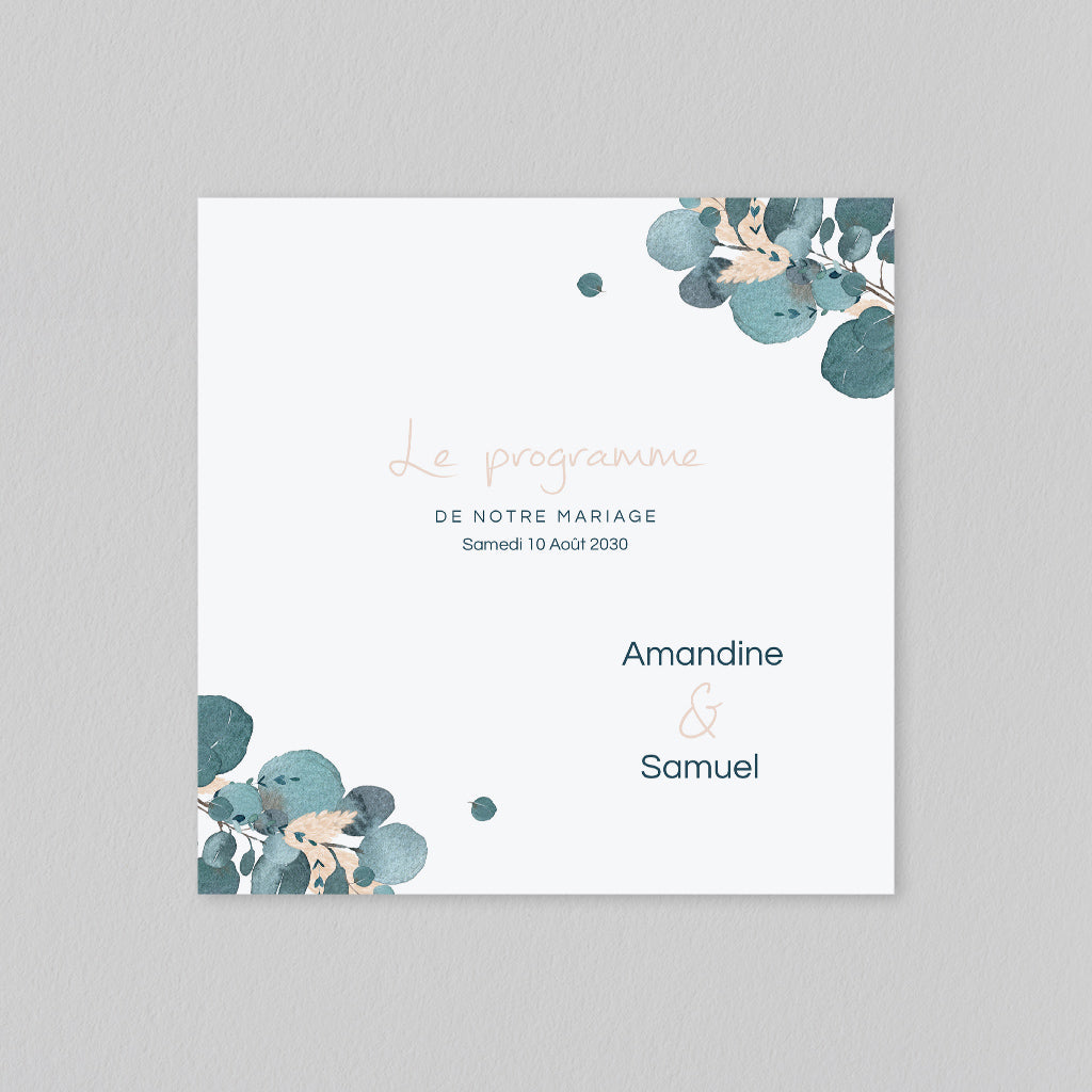 Programme de mariage Couronne Eucalyptus et Fleurs | Planet Cards