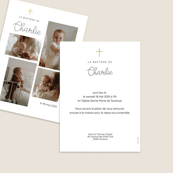 Faire part baptême Multi-Photo et Croix | Planet Cards
