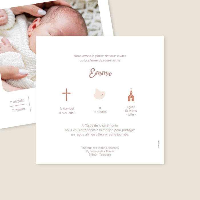 Faire part baptême Colombe et Typo | Planet Cards