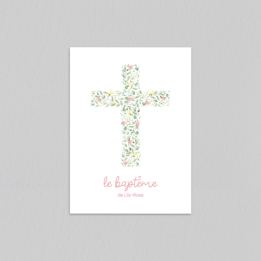 Faire part baptême Croix Champêtre personnalisé — Planet Cards